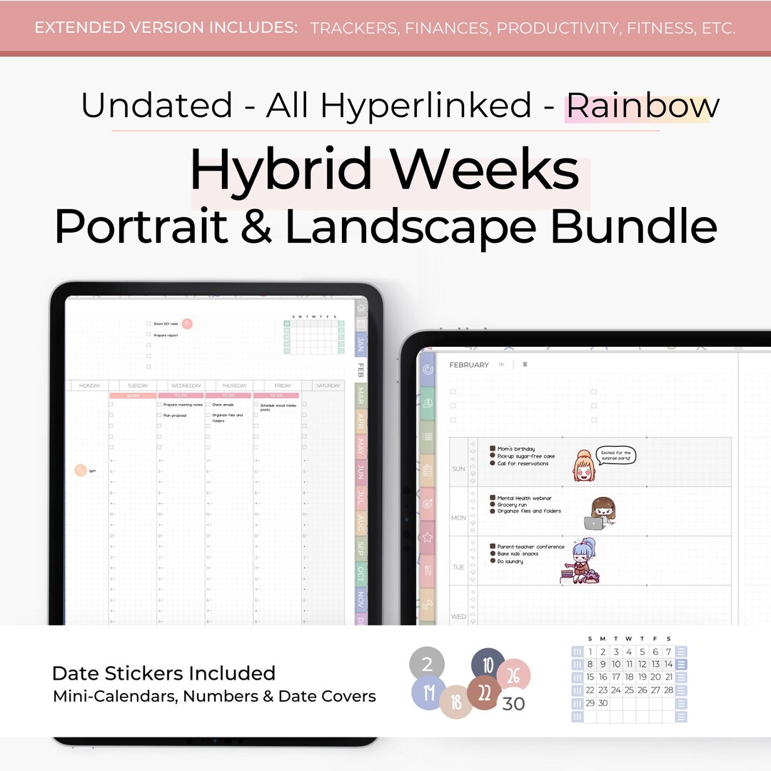 Digital Planner Undated, Digital Planner Undated Bundle, Hybrid Weeks ...