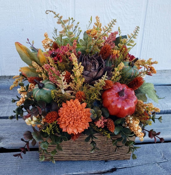 6x6 Rustic Fall Floral Arrangement With Wood Flowers Etsy