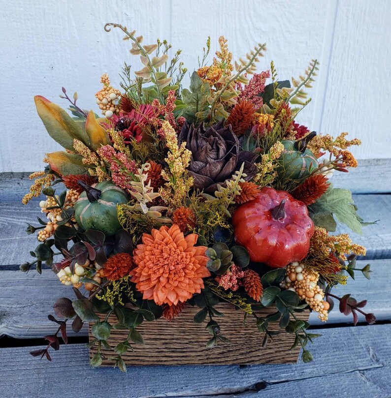 6x6 Rustic Fall Floral Arrangement With Wood Flowers - Etsy