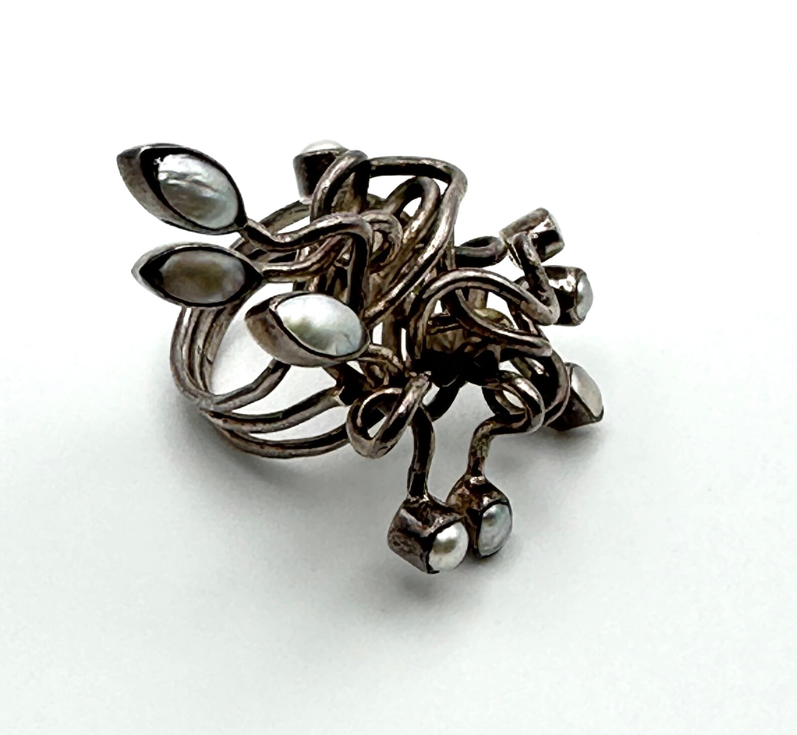 Vintage Impressionist Silver Bramble Ring, Mother-of-pearl Flowers - Etsy