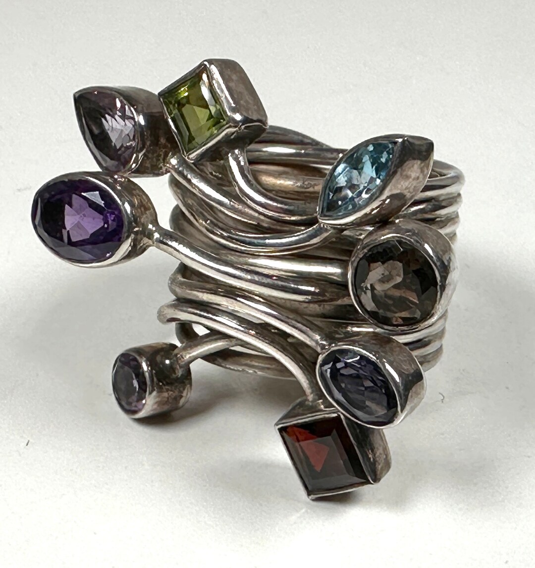 Sterling Silver Multi-cut Stone Ring - Etsy
