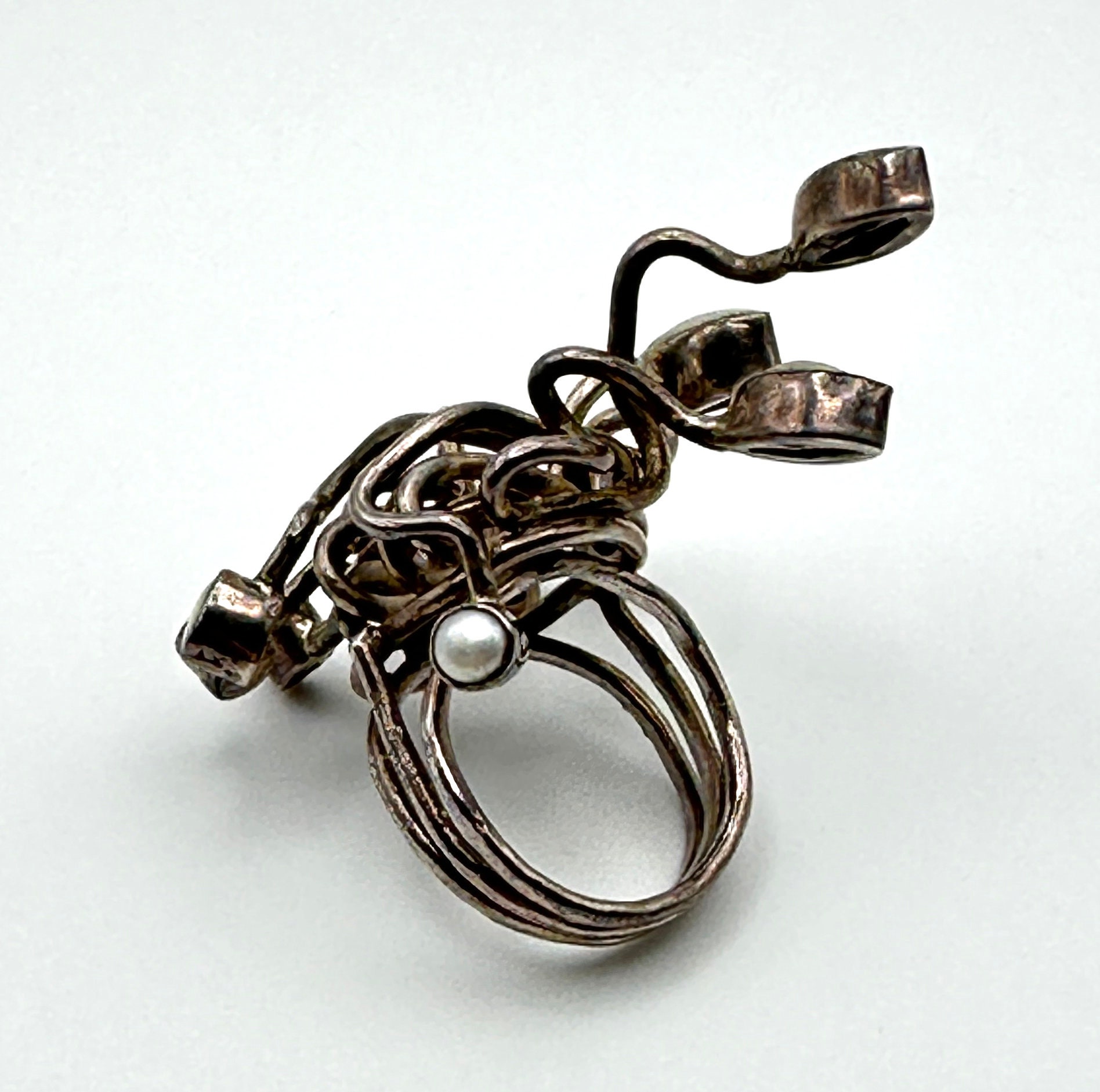 Vintage Impressionist Silver Bramble Ring, Mother-of-pearl Flowers - Etsy