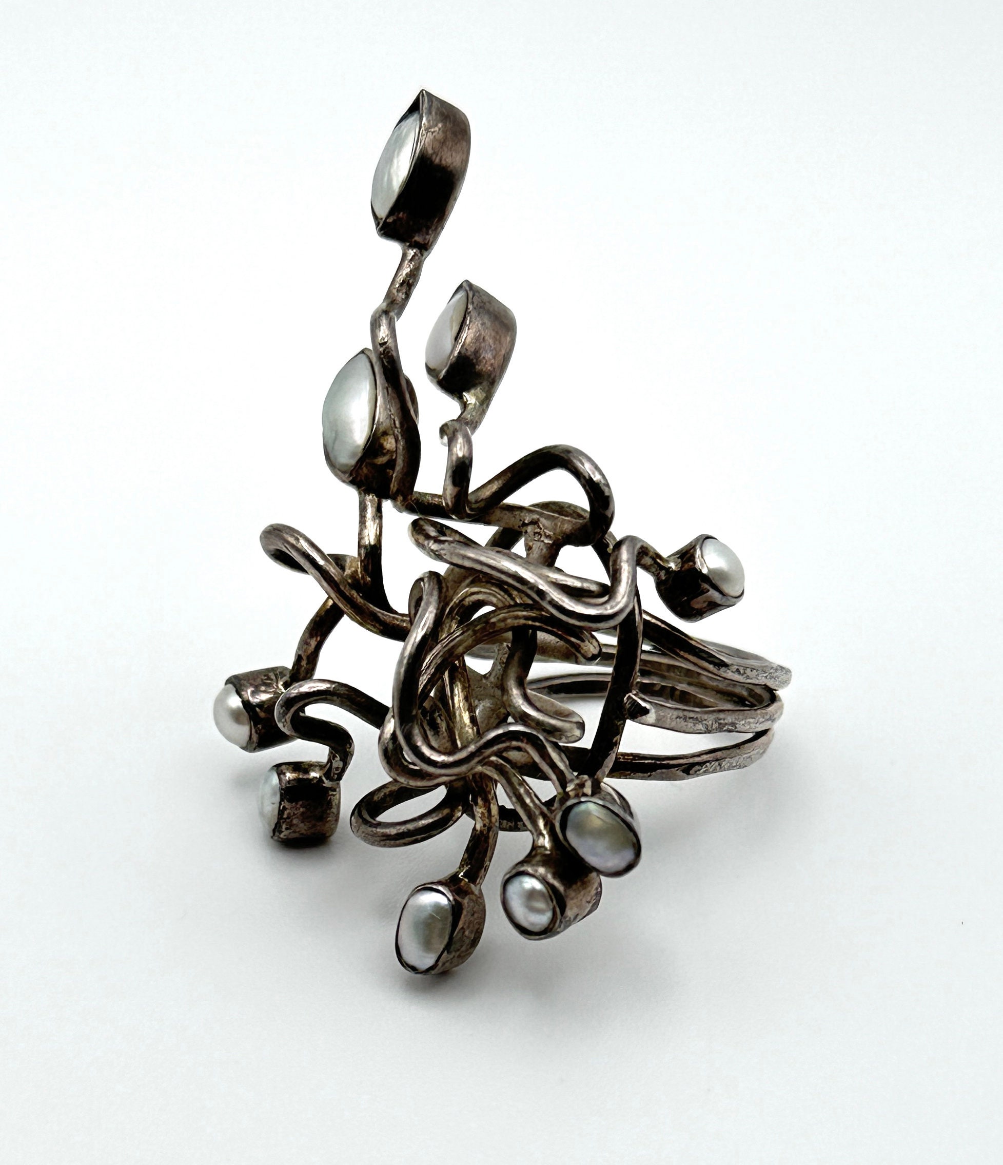 Vintage Impressionist Silver Bramble Ring, Mother-of-pearl Flowers - Etsy