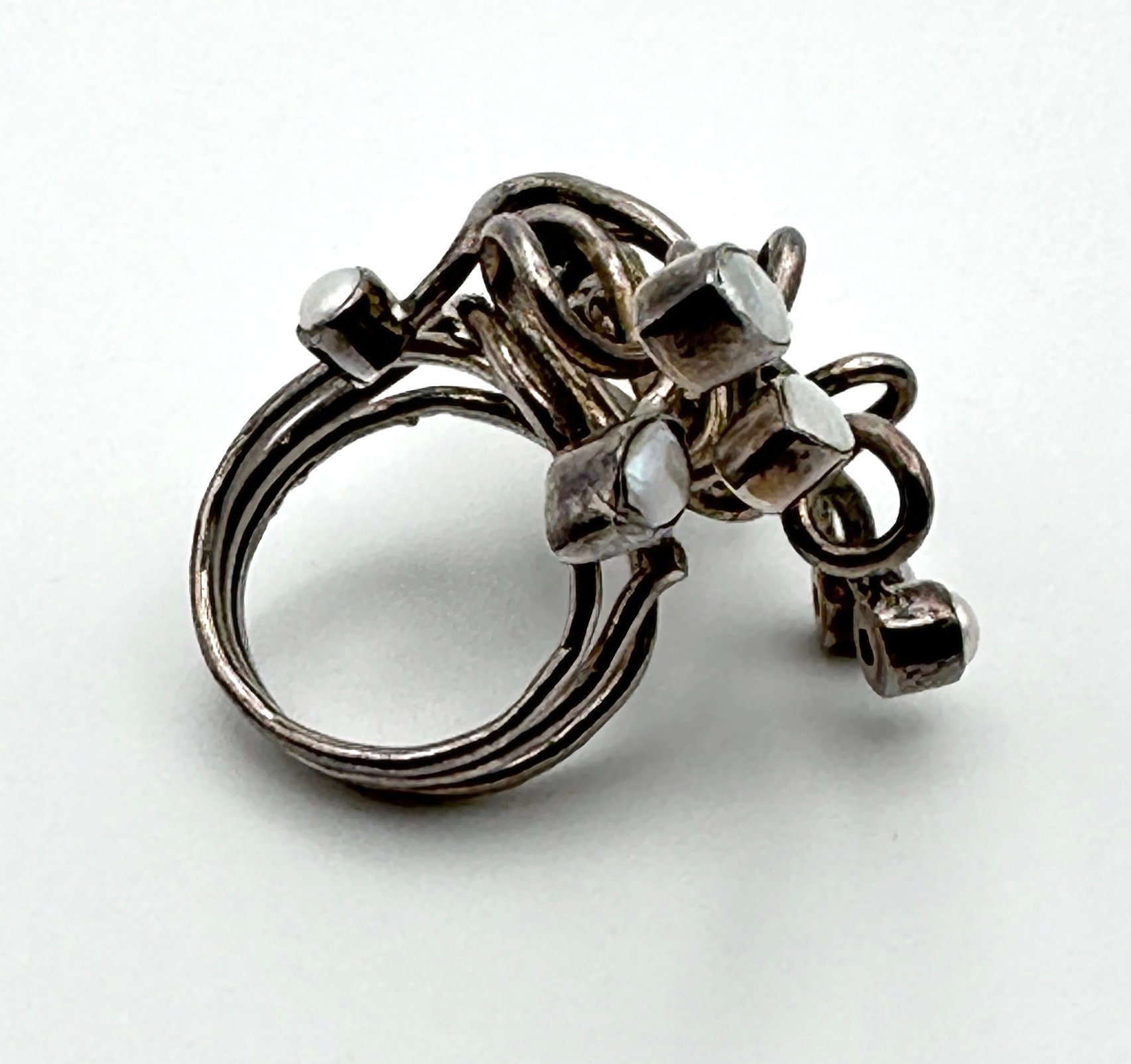Vintage Impressionist Silver Bramble Ring, Mother-of-pearl Flowers - Etsy