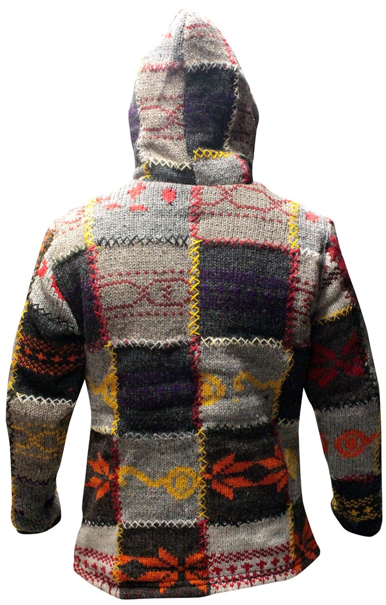 Mens Patchwork High Neck Boho Hippy Jacket Long Sleeves Wool Outside ...