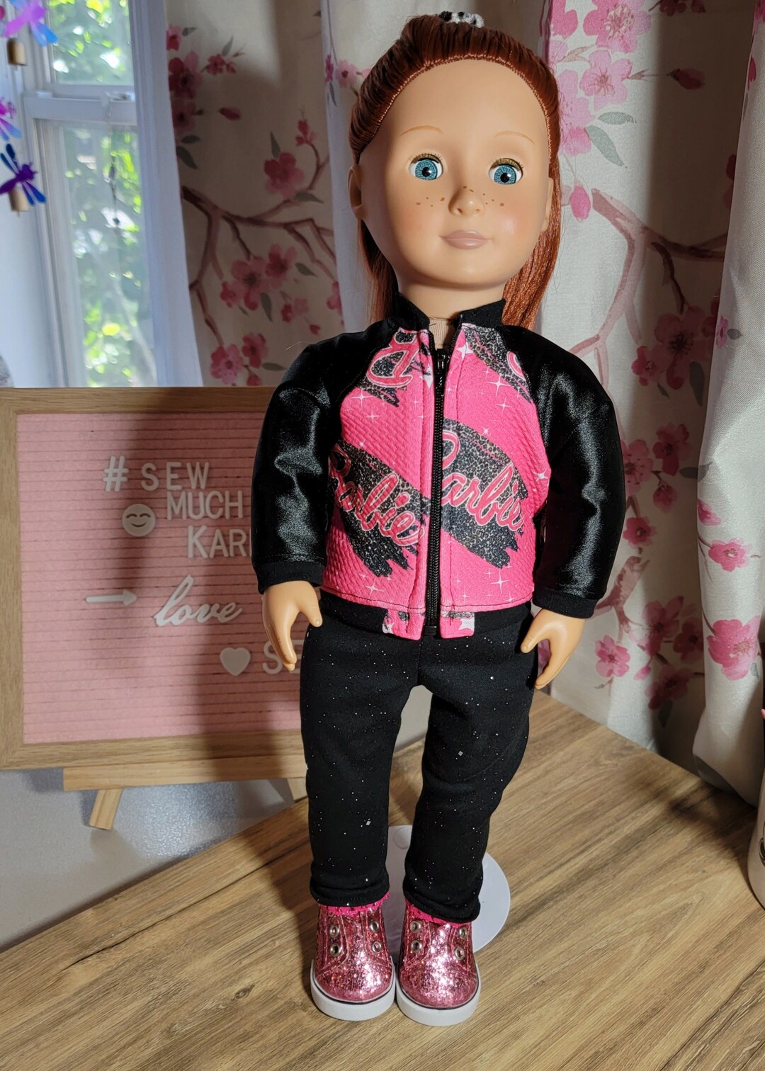 Hot Pink Doll Bomber Style Jacket With Sparkle Black Leggings - Etsy