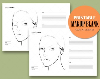 Makeup Face Chart, Printable Makeup Practice Sheets, Makeover Form, Digital Instant Download ...