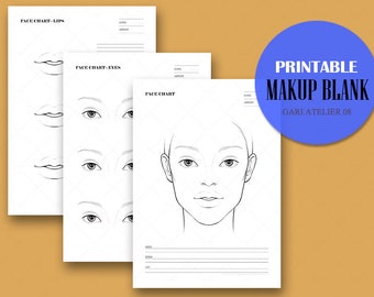 Makeup Face Chart, Printable Makeup Practice Sheets, Makeover Form, Digital Instant Download ...
