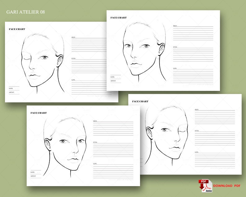 Makeup Face Chart, Printable Makeup Practice Sheets, Makeover Form ...