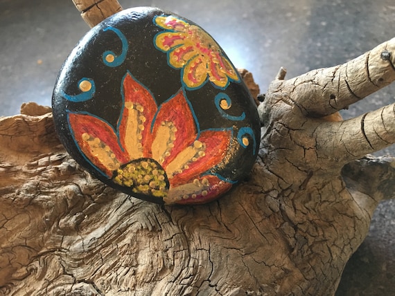 Rock Art Hand Painted Free Hand Design | Etsy