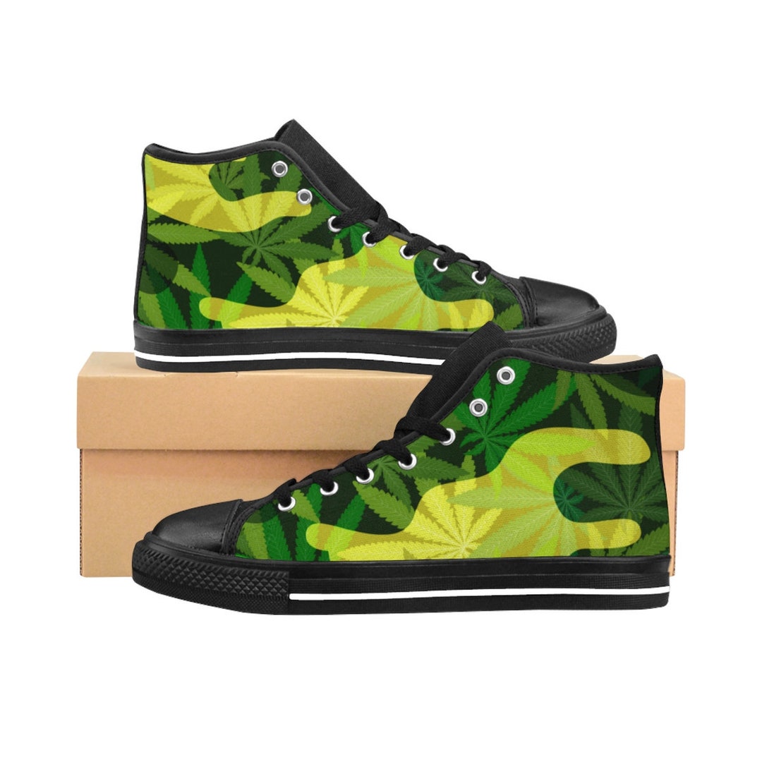 Weed Marijuana Cannabis Printed Design Womens Hightop Sneakers Tennis ...