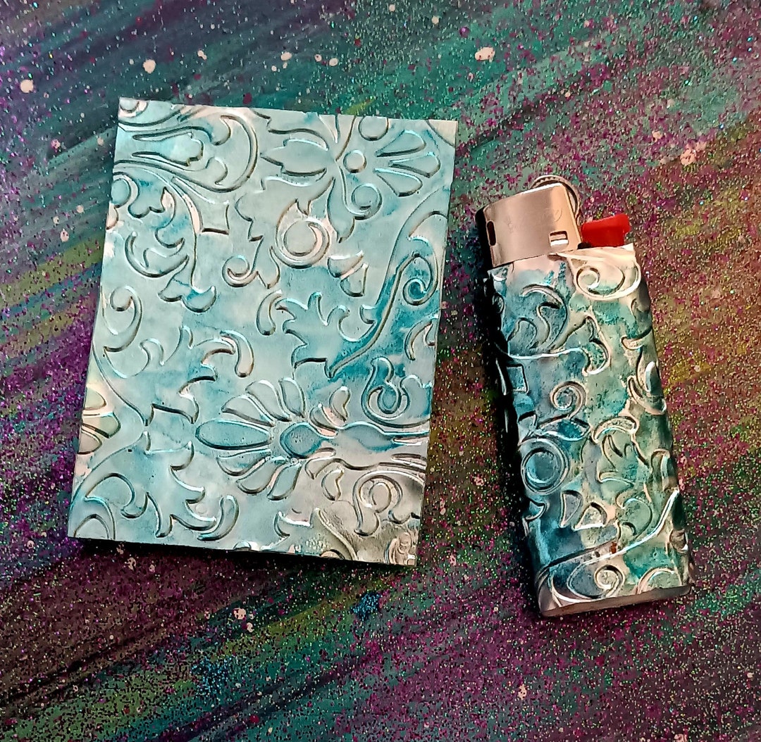 Embossed Aluminum Lighter Sticker Wrap Sleeve - Blue Tinted Self ...