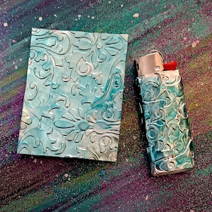 Embossed Aluminum Lighter Sticker Wrap Sleeve - Blue Tinted Self ...
