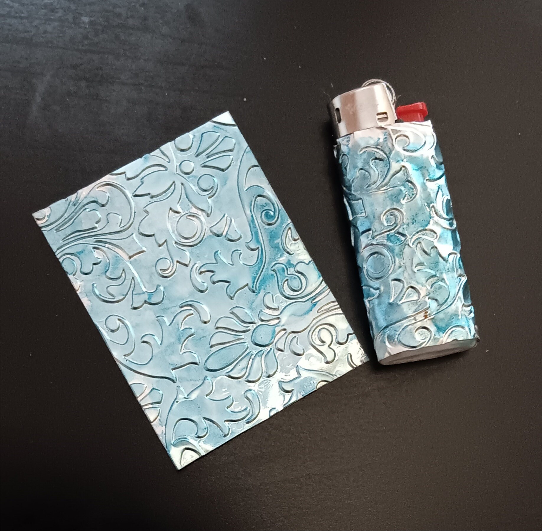 Embossed Aluminum Lighter Sticker Wrap Sleeve - Blue Tinted Self ...