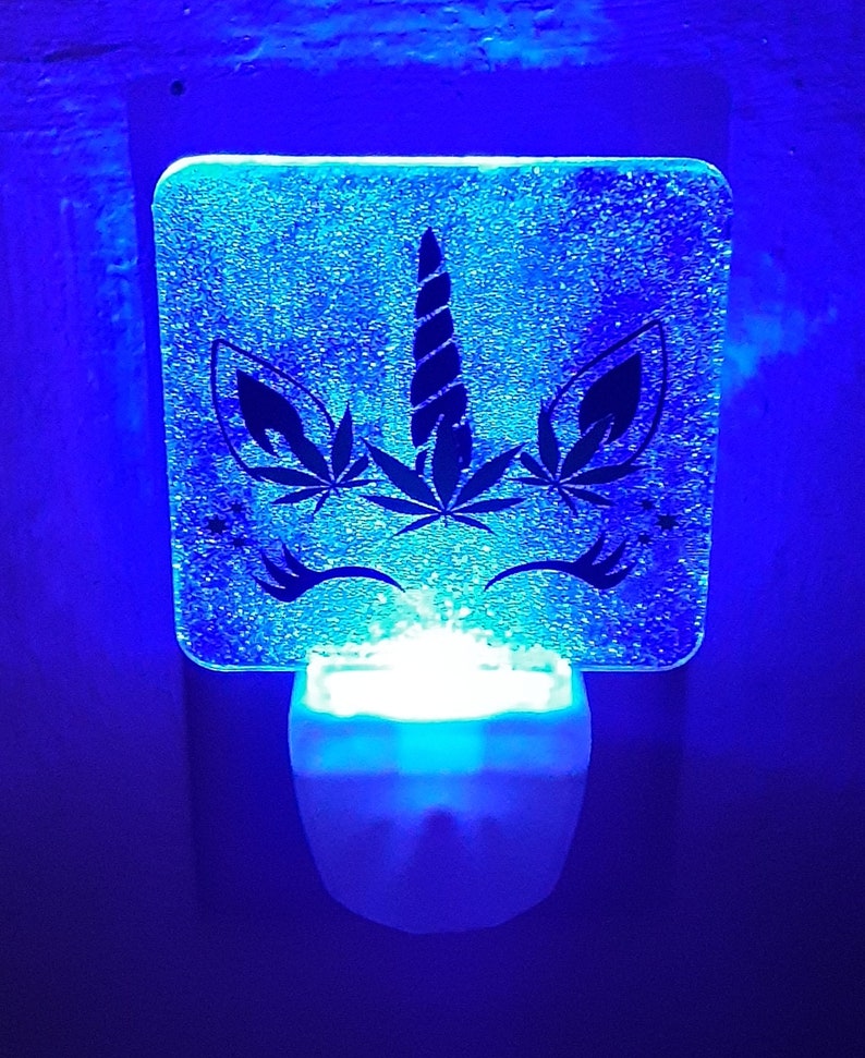 Weed Unicorn Nightlight Cannabis Silver Glitter Back Blue - Etsy
