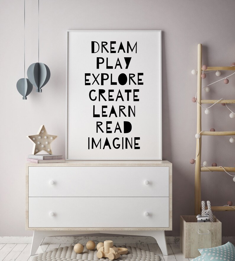 Dream Play Explore Create Learn Read Imagine Monochrome Kids - Etsy