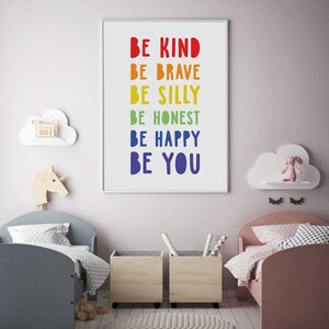 Be Kind Be Brave Be Happy Be You, Kids Room Decor, Nursery Quote Print ...