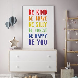 Be Kind Be Brave Be Happy Be You, Kids Room Decor, Nursery Quote Print ...