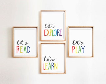 Set of 4 Printable Posters Let's Play Let's Read | Etsy