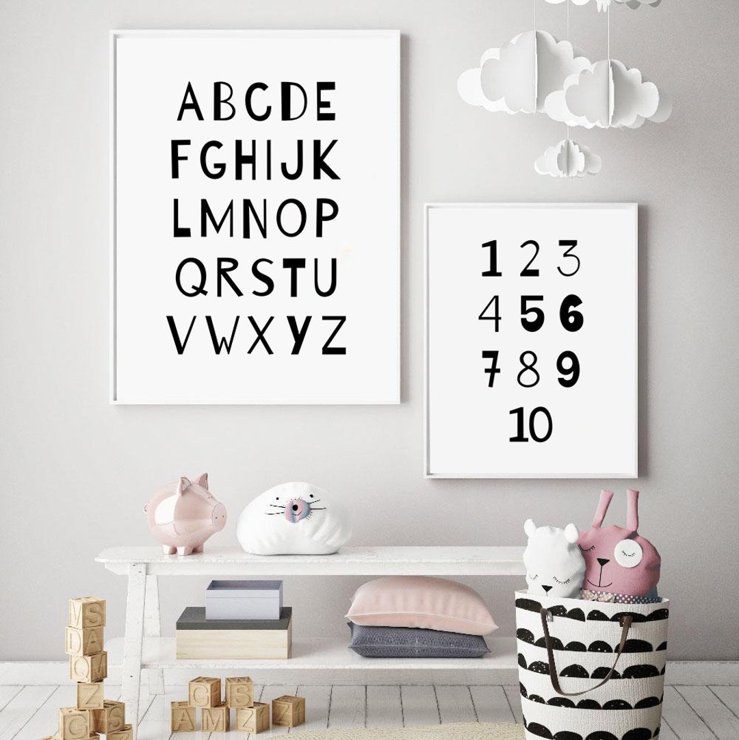 Set of 2 Kids Posters, ABC, 123, Alphabet Poster,numbers Poster ...