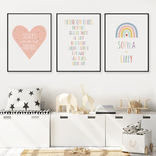 Set of 3 Playroom Printables Girls Room Decor Sisters Wall - Etsy