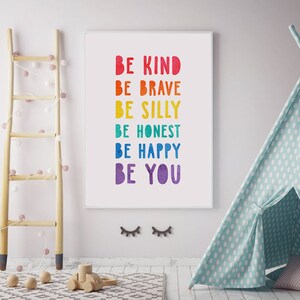 Watercolor Printable Poster, Be Kind Be Brave Be Happy Be You, Kids ...