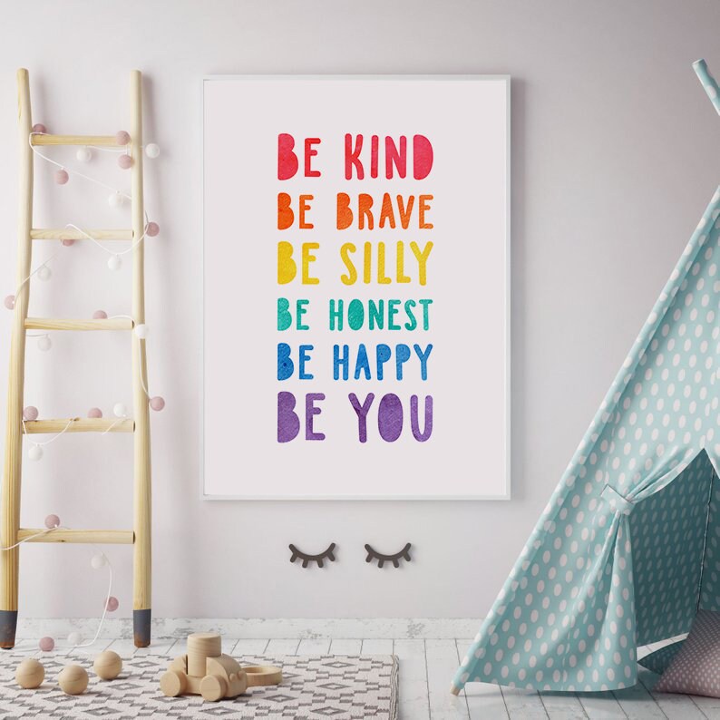 Watercolor Printable Poster Be Kind Be Brave Be Happy Be You | Etsy
