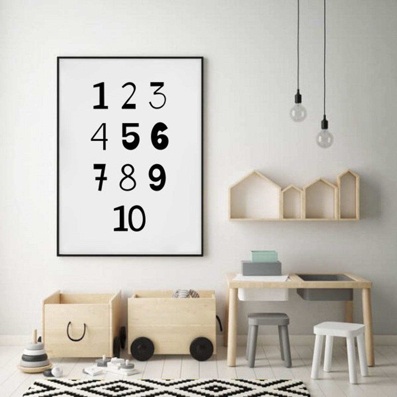 Numbers Printable Wall Art Black and White Numbers Kids - Etsy