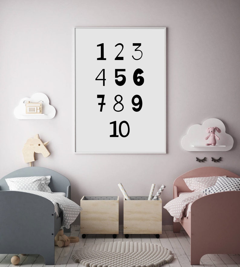 Numbers Printable Wall Art Black and White Numbers Kids - Etsy