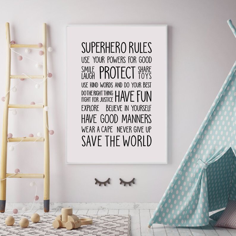 Superhero Rules Printable Poster Kids Wall Art Inspirational | Etsy