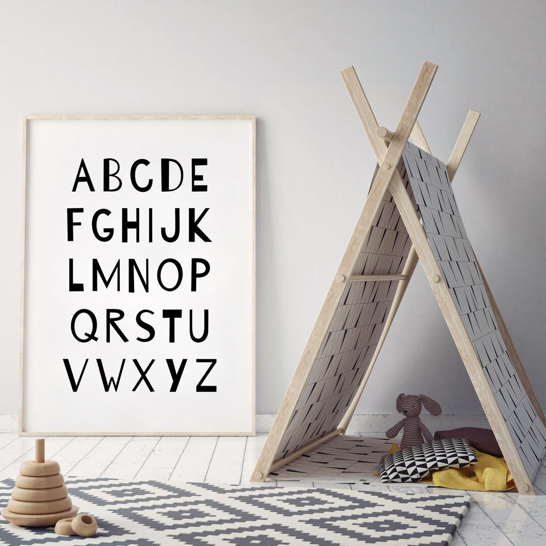 ABC Printable Wall Art, Alphabet Poster, Monochrome, Kids Room Decor ...