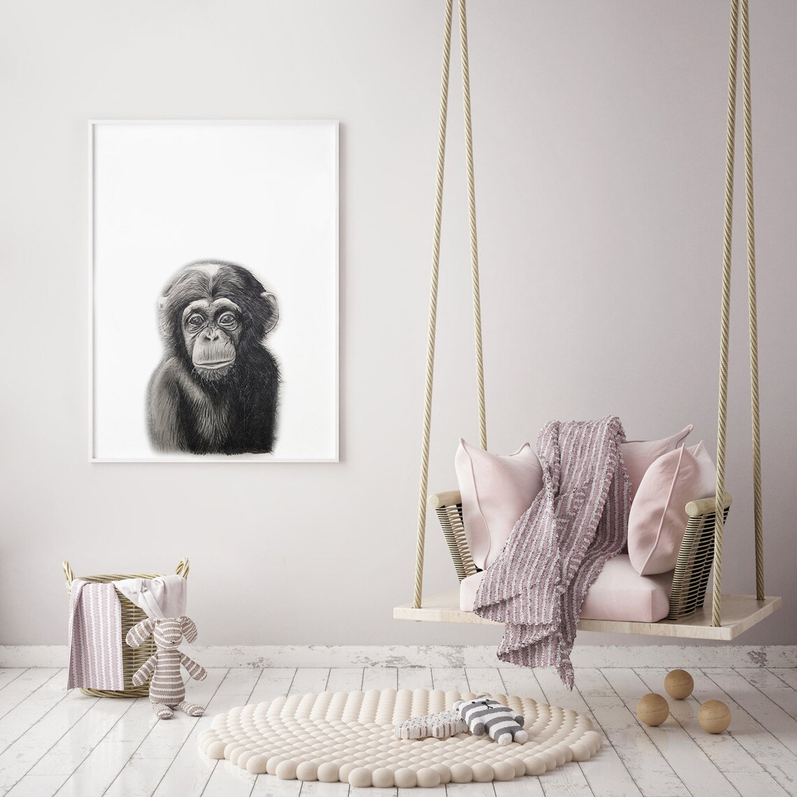 Baby Monkey Poster Printable Safari Baby Animal Nursery Art - Etsy