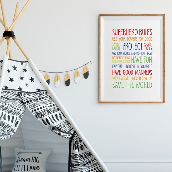 Superhero Rules Printable Poster Kids Wall Art Inspirational - Etsy