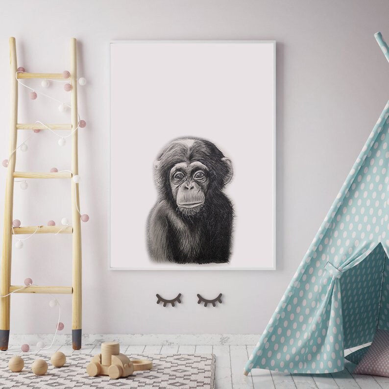 Baby Monkey Poster Printable Safari Baby Animal Nursery Art | Etsy
