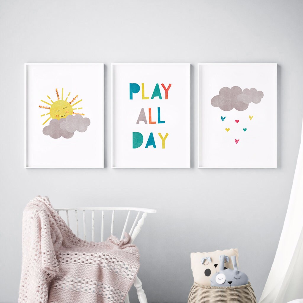 Play All Day Printable Poster Rainbow Playroom Decor Nursery - Etsy