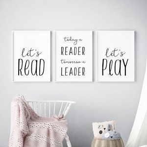 Let's Read Printable Poster Playroom Wall Art Black and - Etsy
