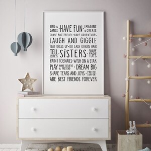 Sisters Wall Art, Sister Quote Decor, Girls Bedroom Decor,sister Rules ...
