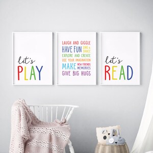 Set of 3 Posters, Rainbow Colors,let's Play,let's Read,playroom Rules ...