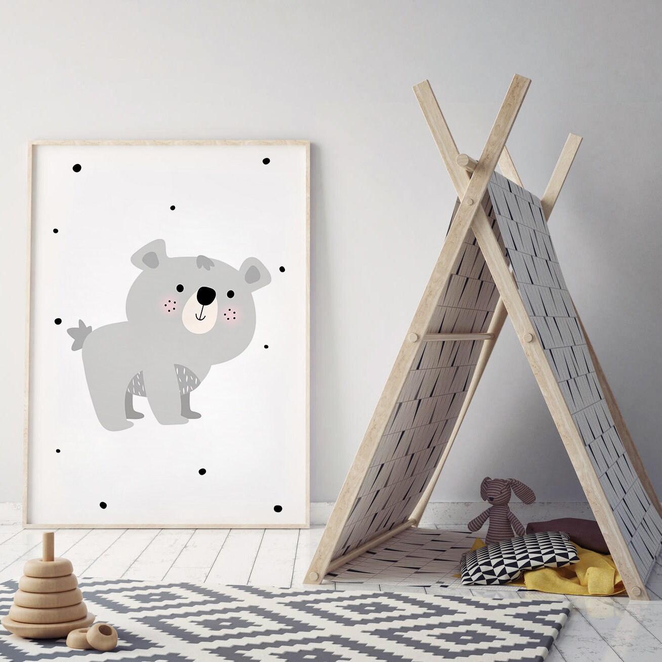 Bear Monochrome Poster Nursery Printable Lion Poster Kids | Etsy