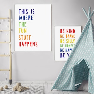 Be Kind Be Brave Be Happy Be You, Kids Room Decor, Nursery Quote Print ...
