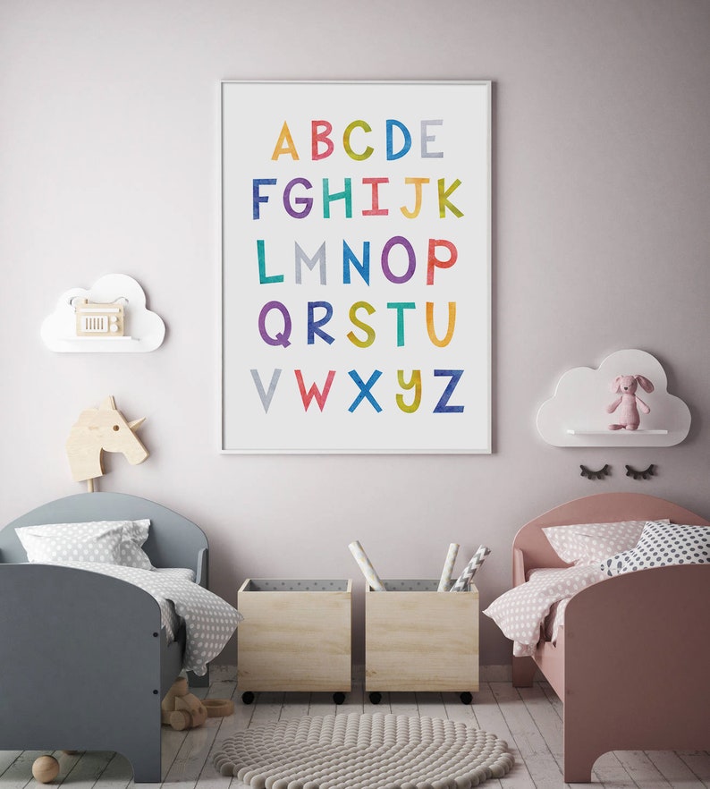 Watercolor Alphabet Printable Poster ABC Nursery Decor | Etsy