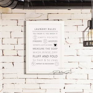 Laundry Rules Printable Art Digital Download Laundry Wall | Etsy