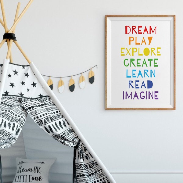 Dream Play Explore Create Learn Read Imagine-Kids Printable | Etsy