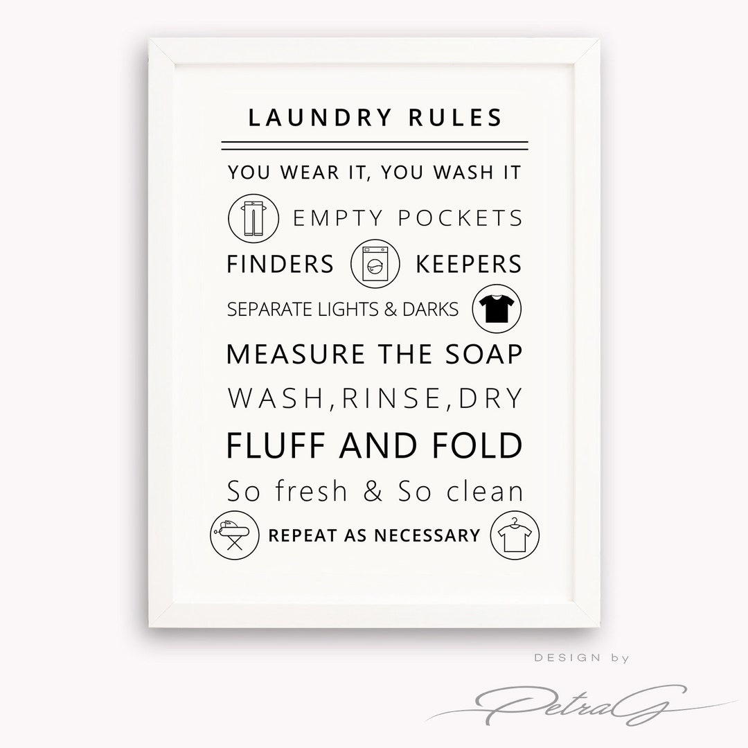 Laundry Rules Printable Art, Digital Download, Laundry Wall Decor ...
