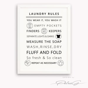 Laundry Rules Printable Art, Digital Download, Laundry Wall Decor ...