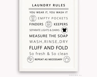 Laundry Rules Printable Art, Digital Download, Laundry Wall Decor ...