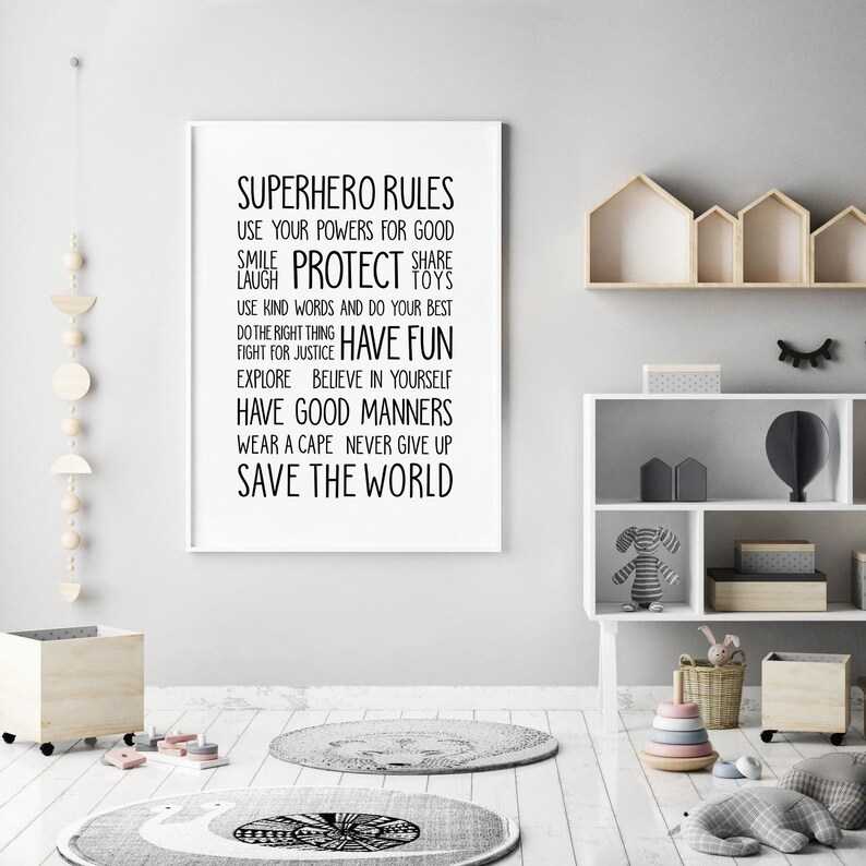 Superhero Rules Printable Poster Kids Wall Art Inspirational | Etsy