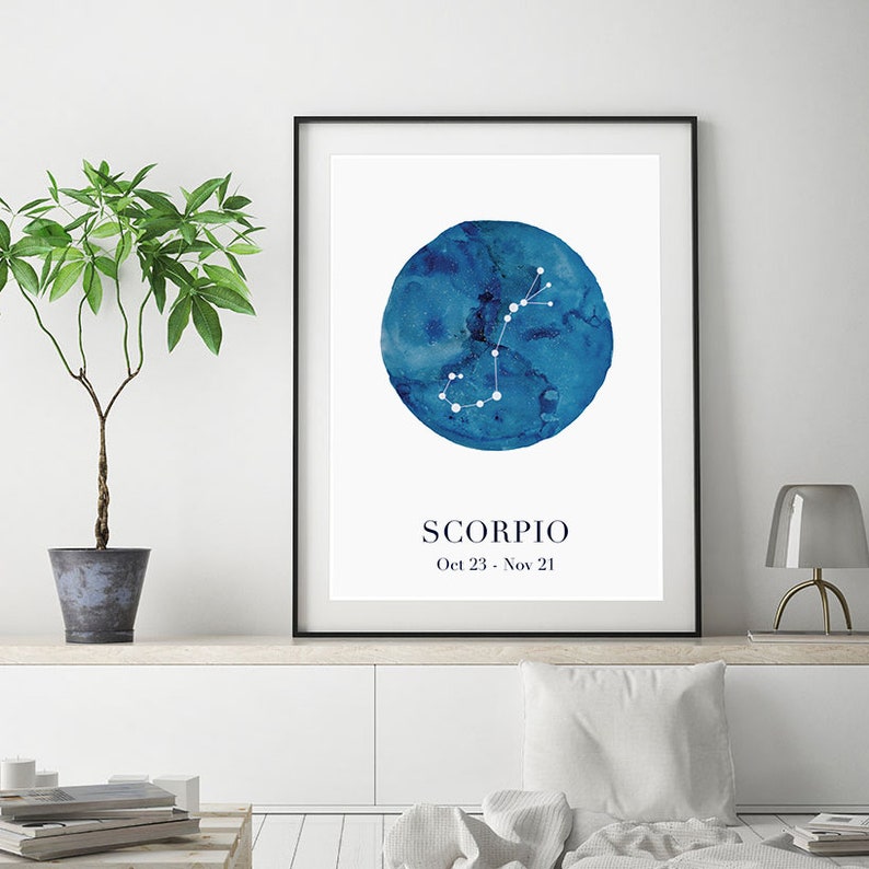 Scorpio Sign Printable Zodiac Poster Watercolor Navy Blue | Etsy
