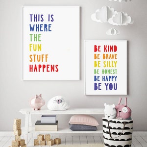 Be Kind Be Brave Be Happy Be You, Kids Room Decor, Nursery Quote Print ...