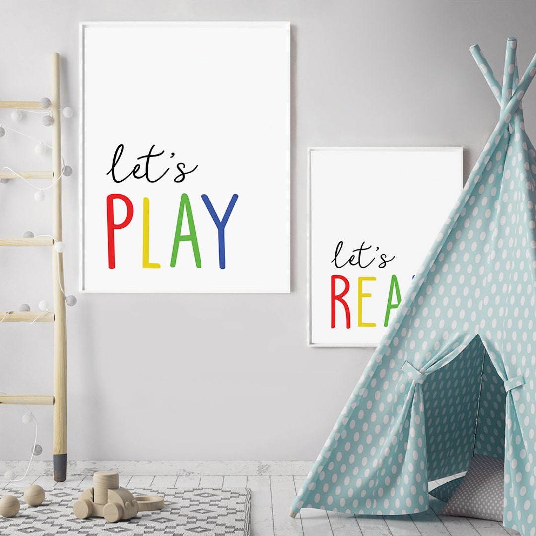 Set of 2 Printable Posters, Let's Play, Let's Read, Rainbow Colors ...